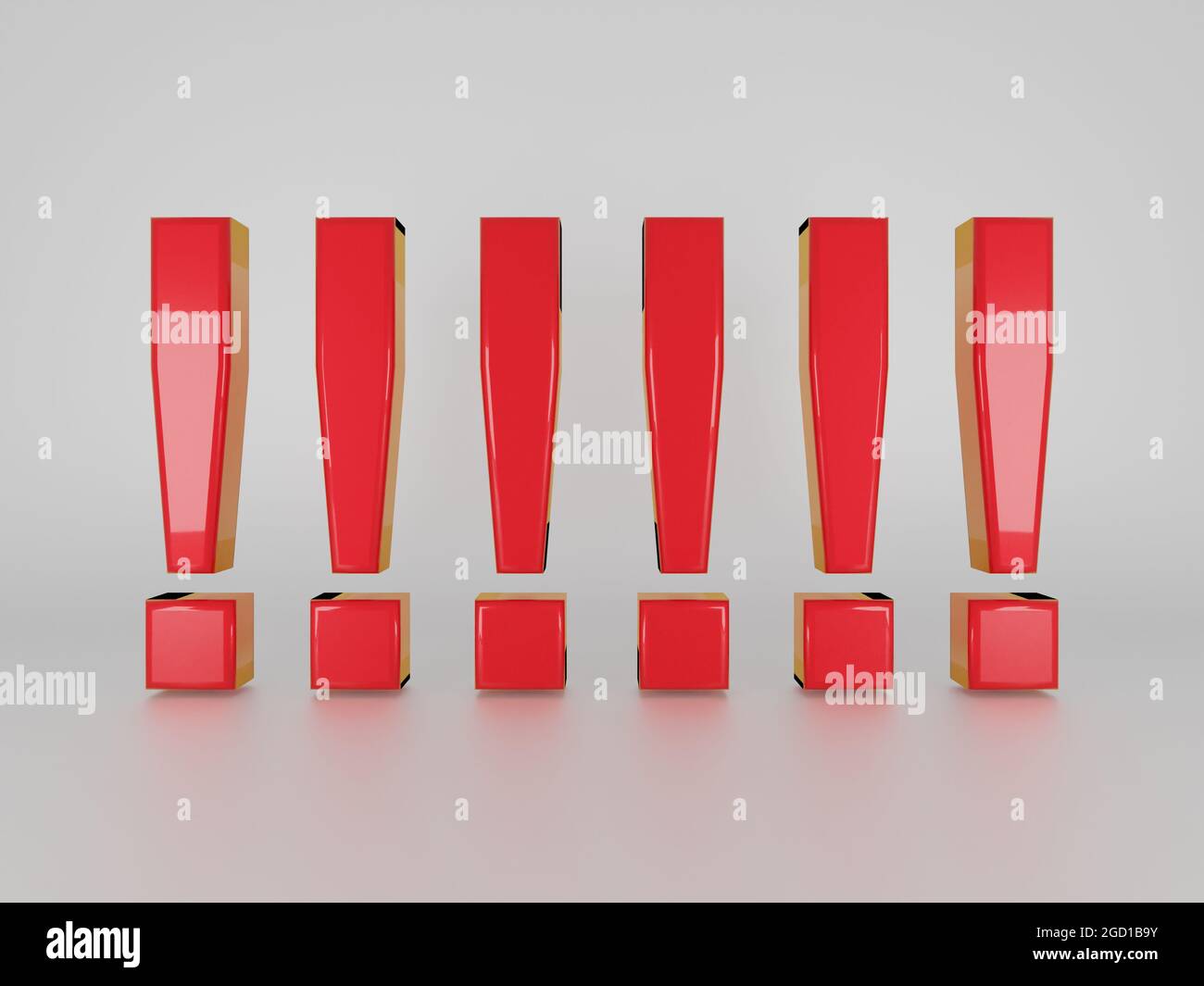 3D render of multiple red exclamation marks isolated on white ...