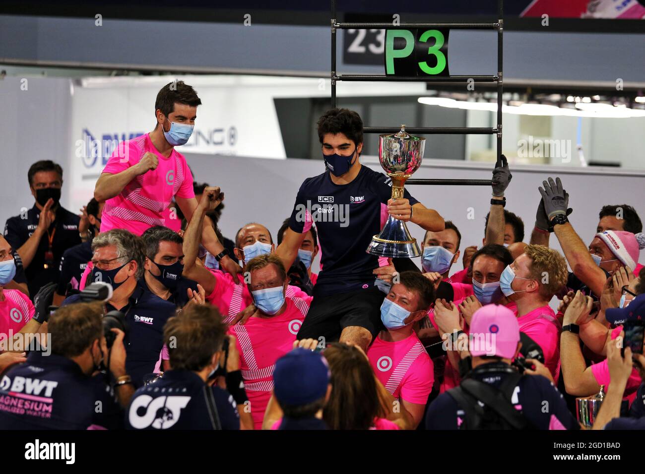 Racing point f1 team celebrates his third position team hi-res stock ...