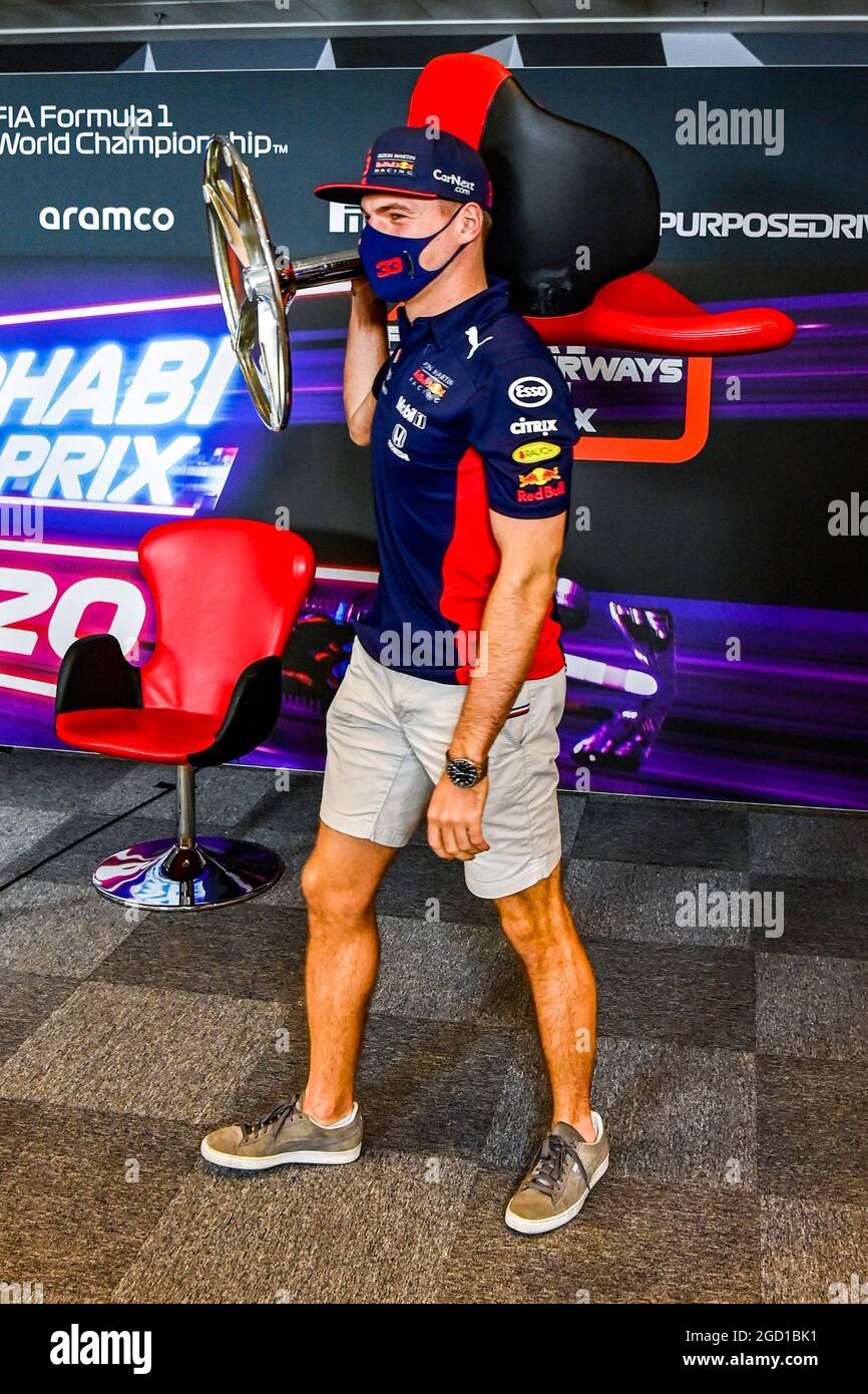 Max Verstappen (NLD) Red Bull Racing in the FIA Press Conference. Abu ...