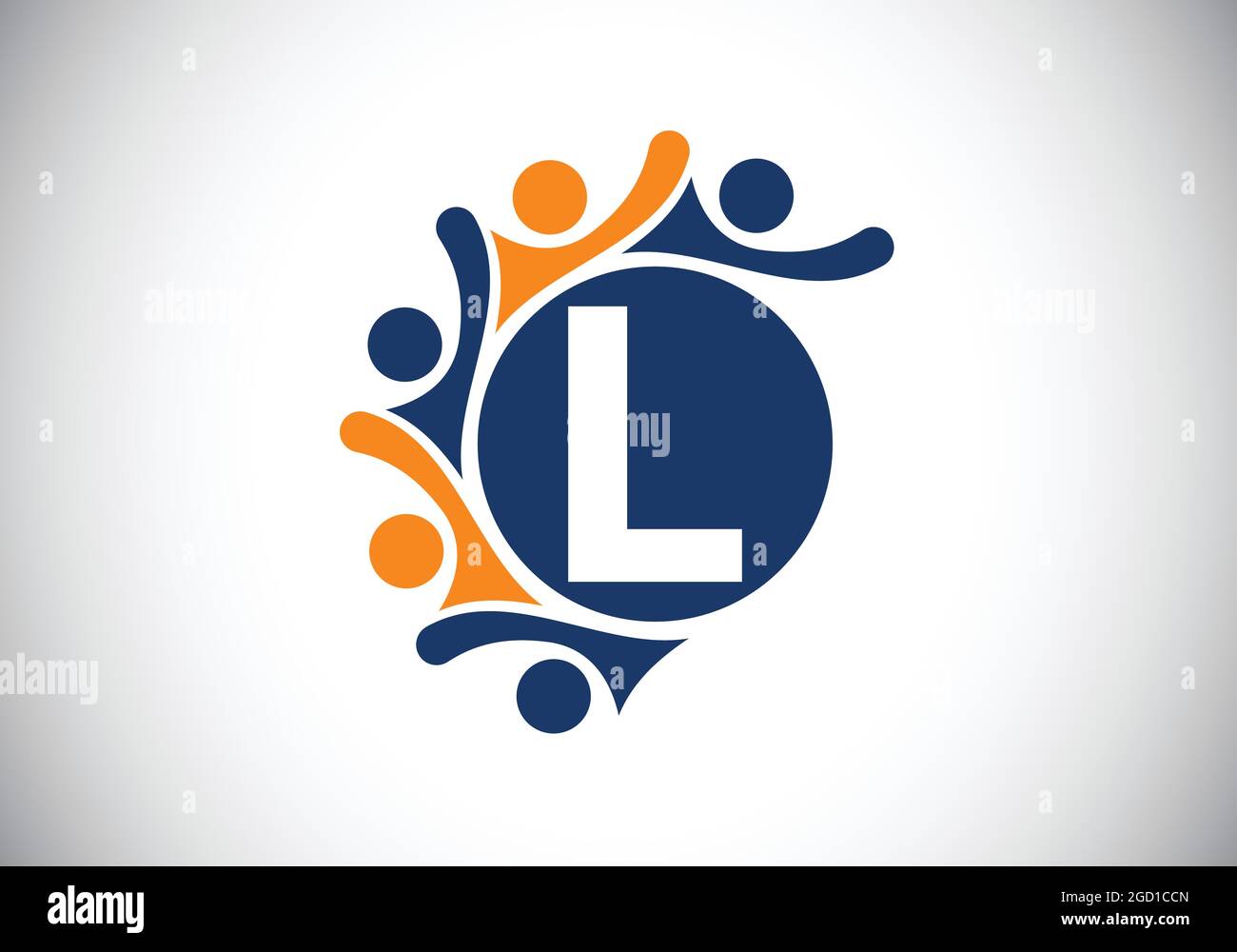 Initial L monogram alphabet with connecting people. Team, cooperation ...