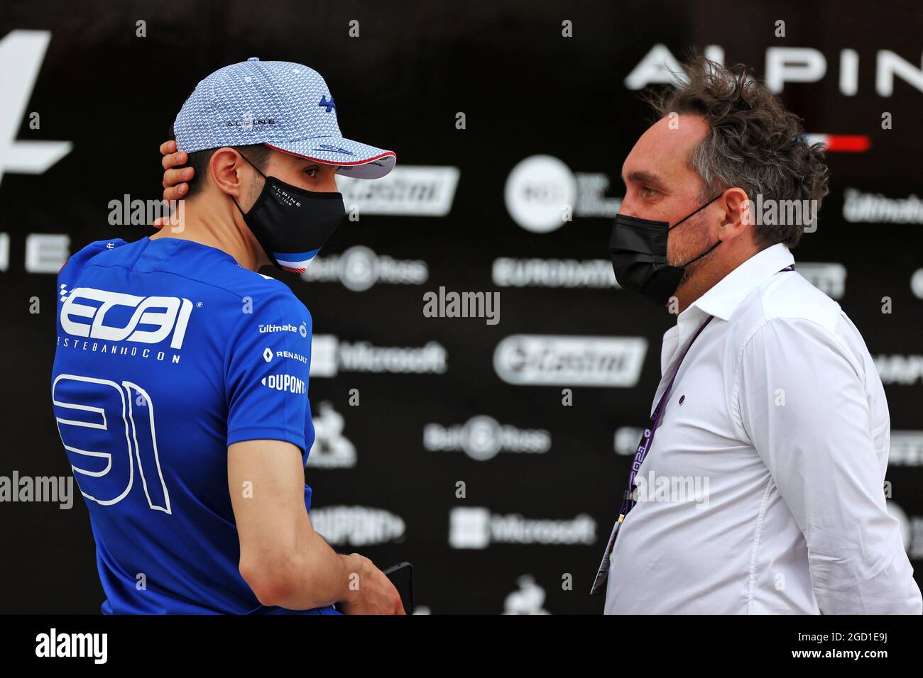 (L to R): Esteban Ocon (FRA) Alpine F1 Team with Frank Montangy (FRA ...