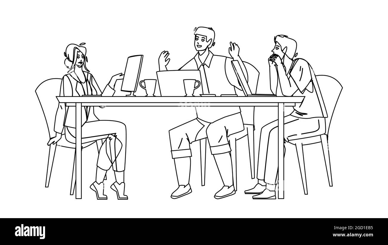 Team Work Together At Table In Office Room Vector Stock Vector Image ...