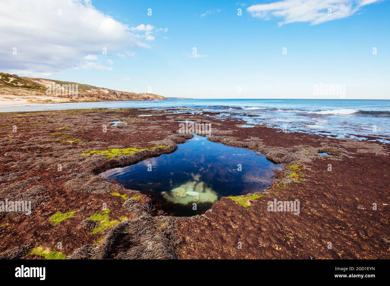 The lesser known Monforts Beach and its rockpool formations on a sunny ...