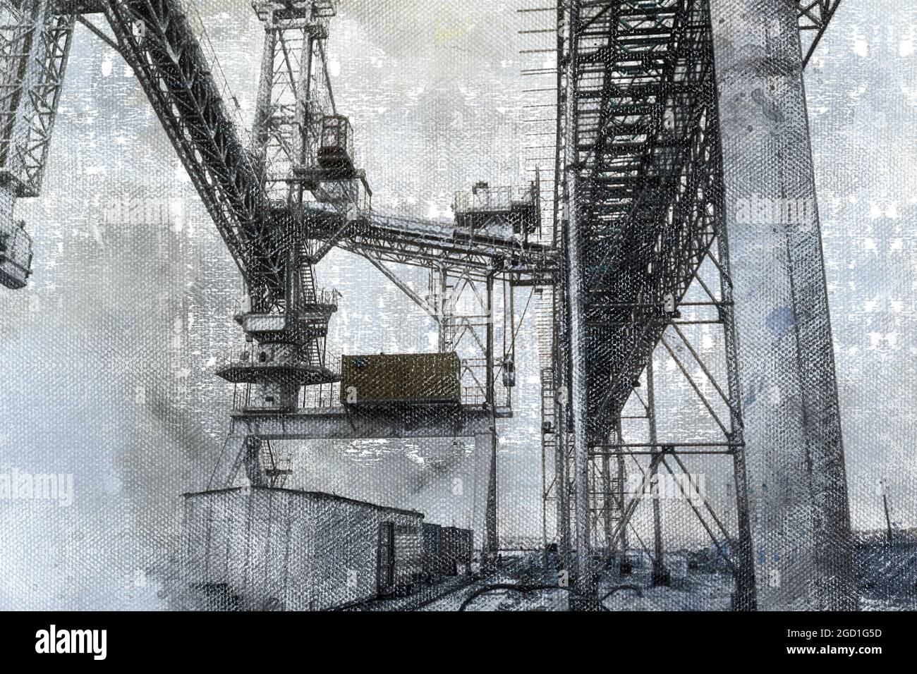 Digital watercolor painting. Modern Art. Industry. A loading machine in ...