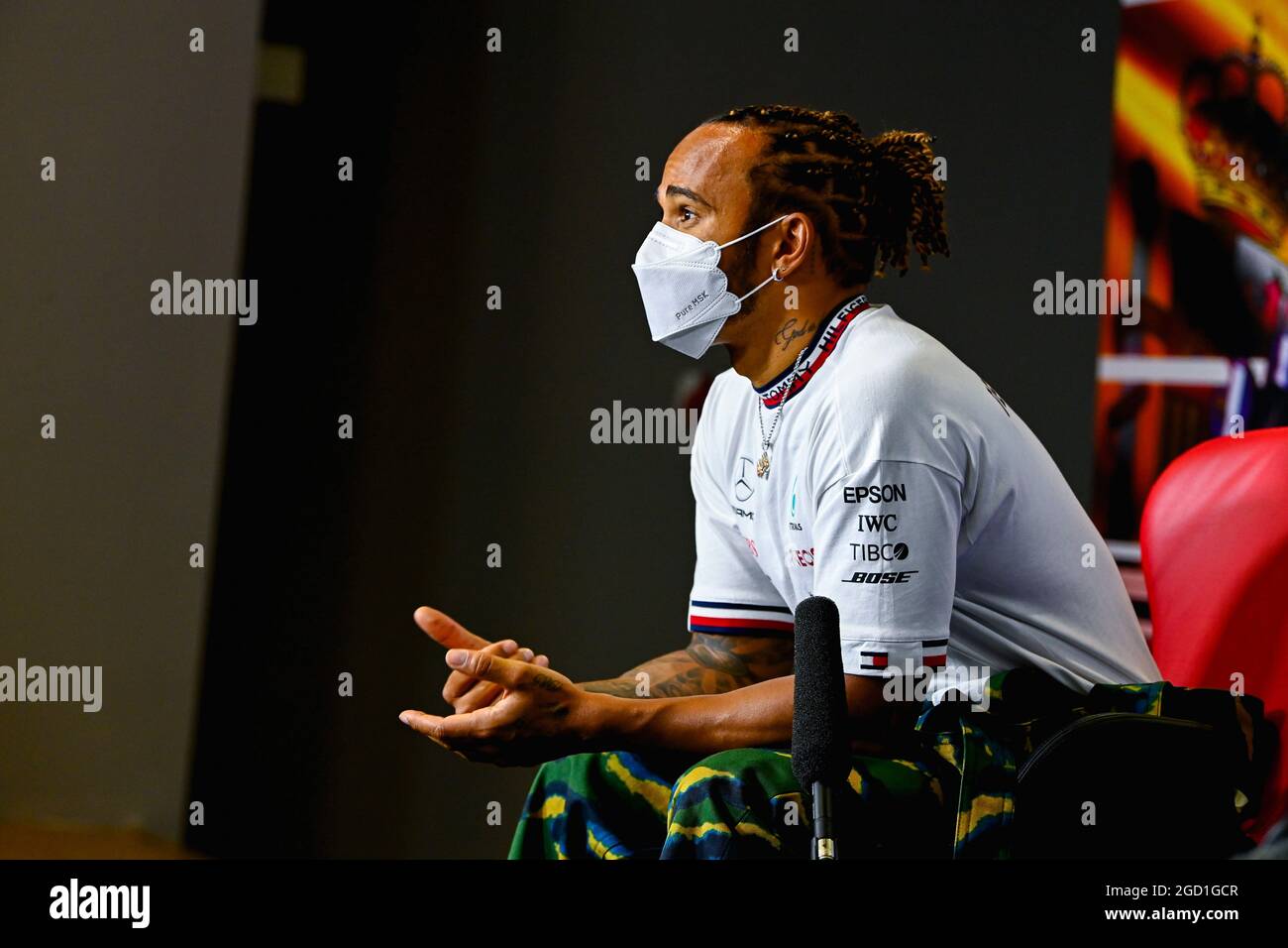 Lewis Hamilton (GBR) Mercedes AMG F1 in the FIA Press Conference ...