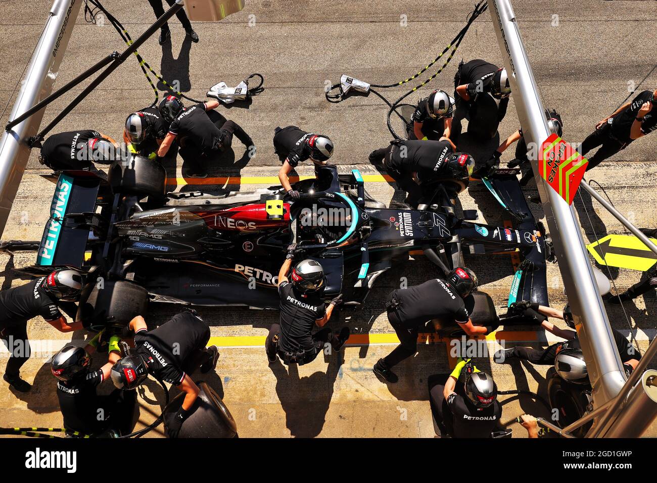 Mercedes AMG F1 practices a pit stop. Spanish Grand Prix, Saturday 8th ...