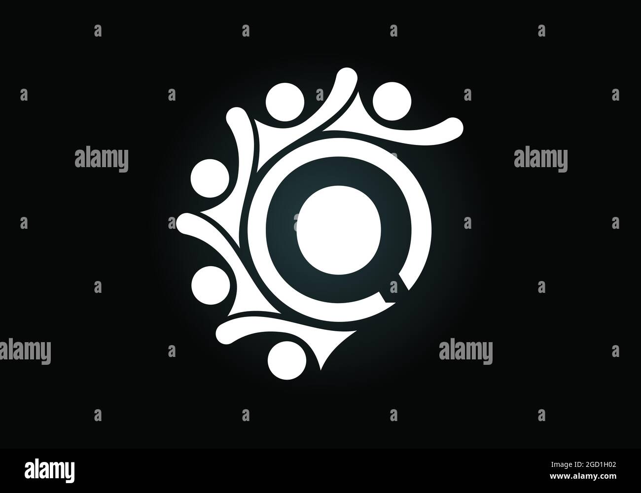 Initial Q monogram alphabet with connecting people. Team, cooperation ...
