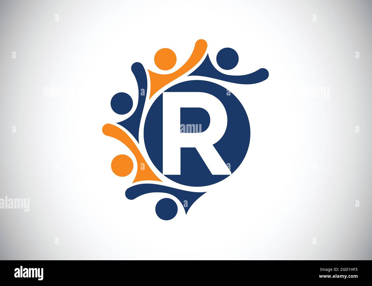 Initial R monogram alphabet with connecting people. Team, cooperation ...