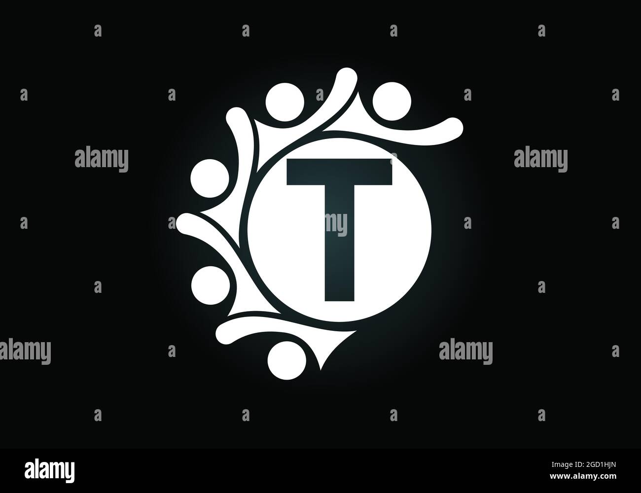 Initial T monogram alphabet with connecting people. Team, cooperation ...