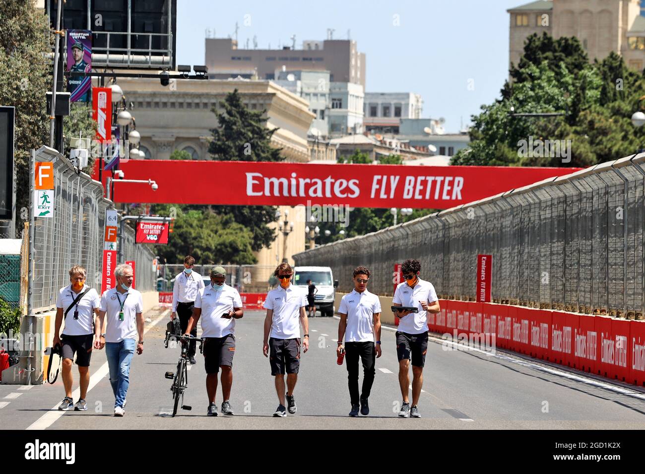 Lando Norris (GBR) McLaren walks the circuit with the team. Azerbaijan ...