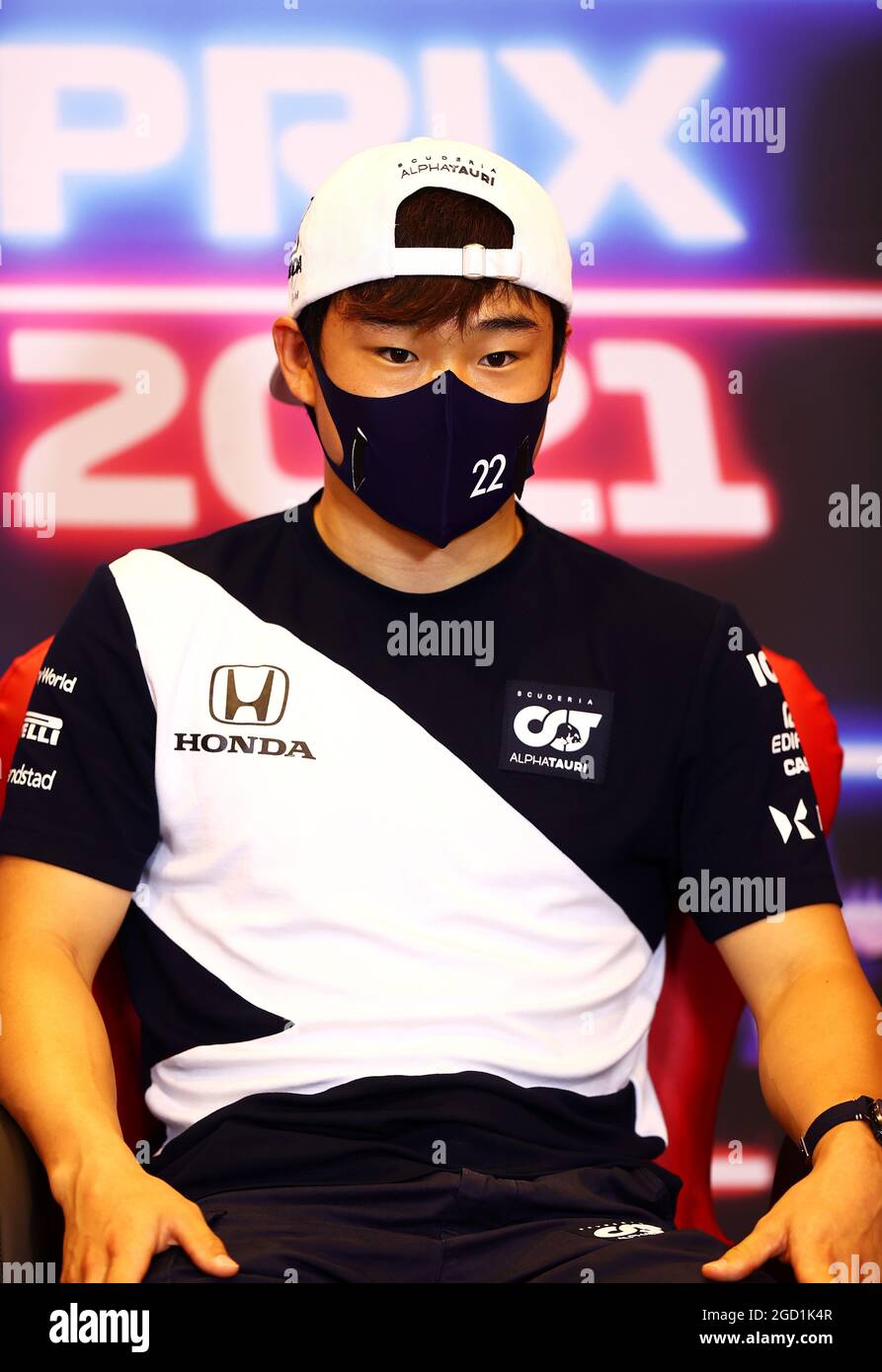 Yuki Tsunoda (JPN) AlphaTauri in the FIA Press Conference. Azerbaijan ...