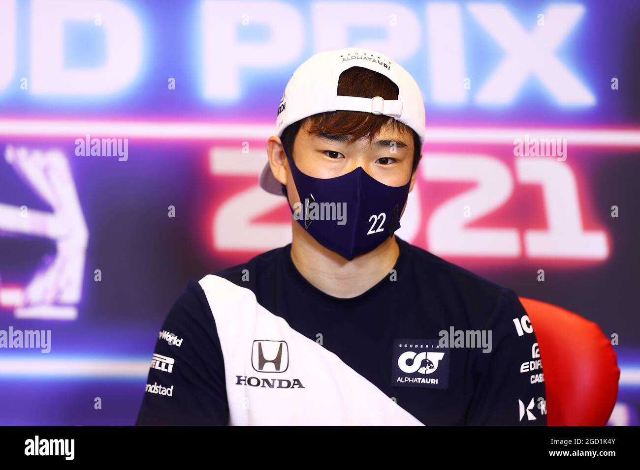 Yuki Tsunoda (JPN) AlphaTauri in the FIA Press Conference. Azerbaijan ...