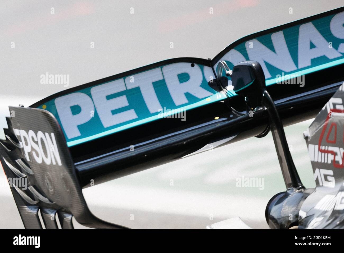 Lewis Hamilton (GBR) Mercedes AMG F1 W12 - rear wing with dots to ...