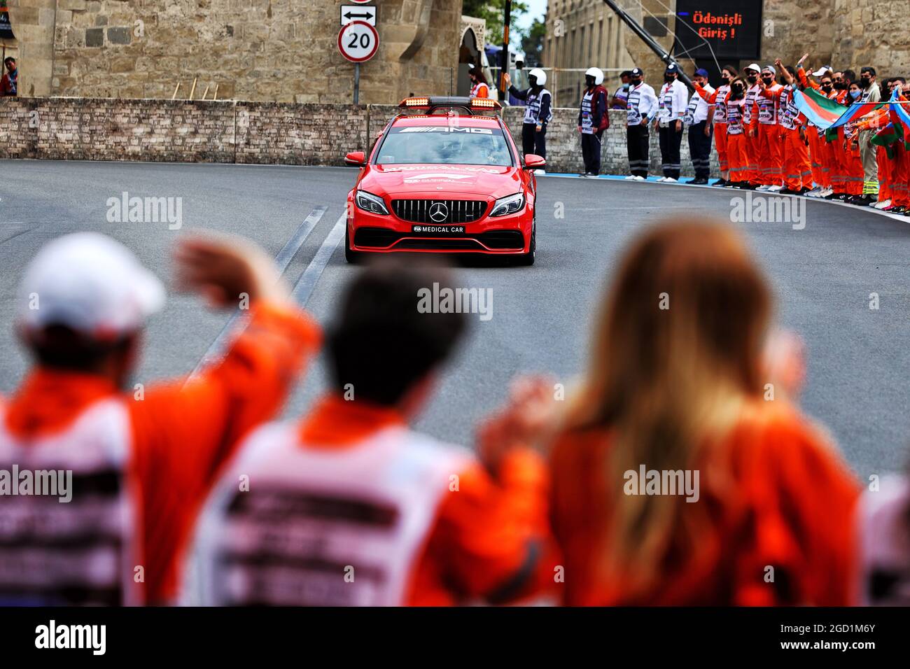 Circuit atmosphere - marshals and the Mercedes FIA Medical Car. Azerbaijan Grand Prix, Sunday ...