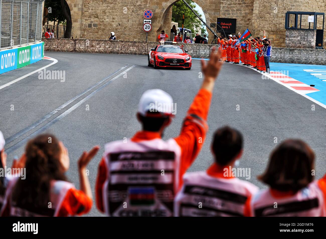 Circuit atmosphere - marshals and the Mercedes FIA Safety Car. Azerbaijan Grand Prix, Sunday 6th ...