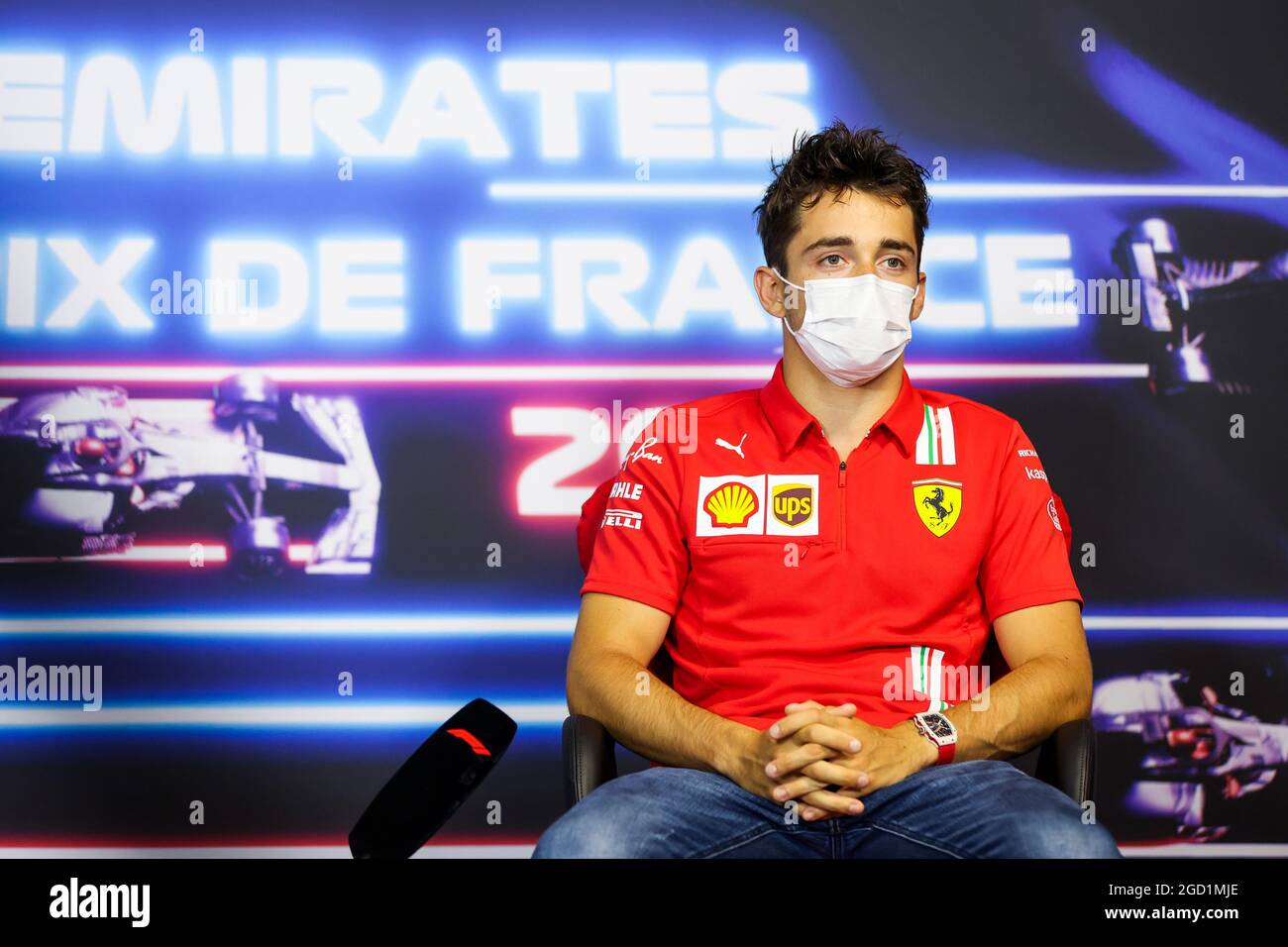 Charles Leclerc (MON) Ferrari in the FIA Press Conference. French Grand ...