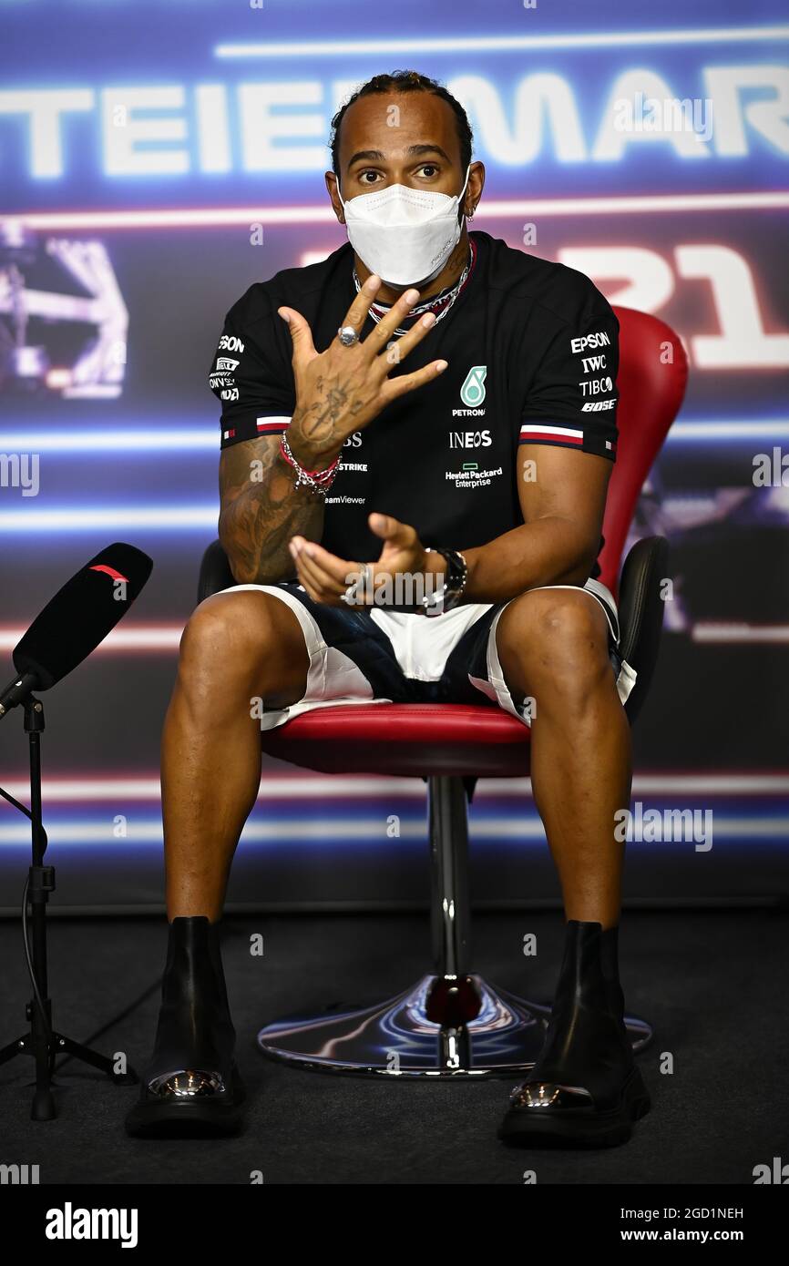 Lewis Hamilton (GBR) Mercedes AMG F1 in the FIA Press Conference ...