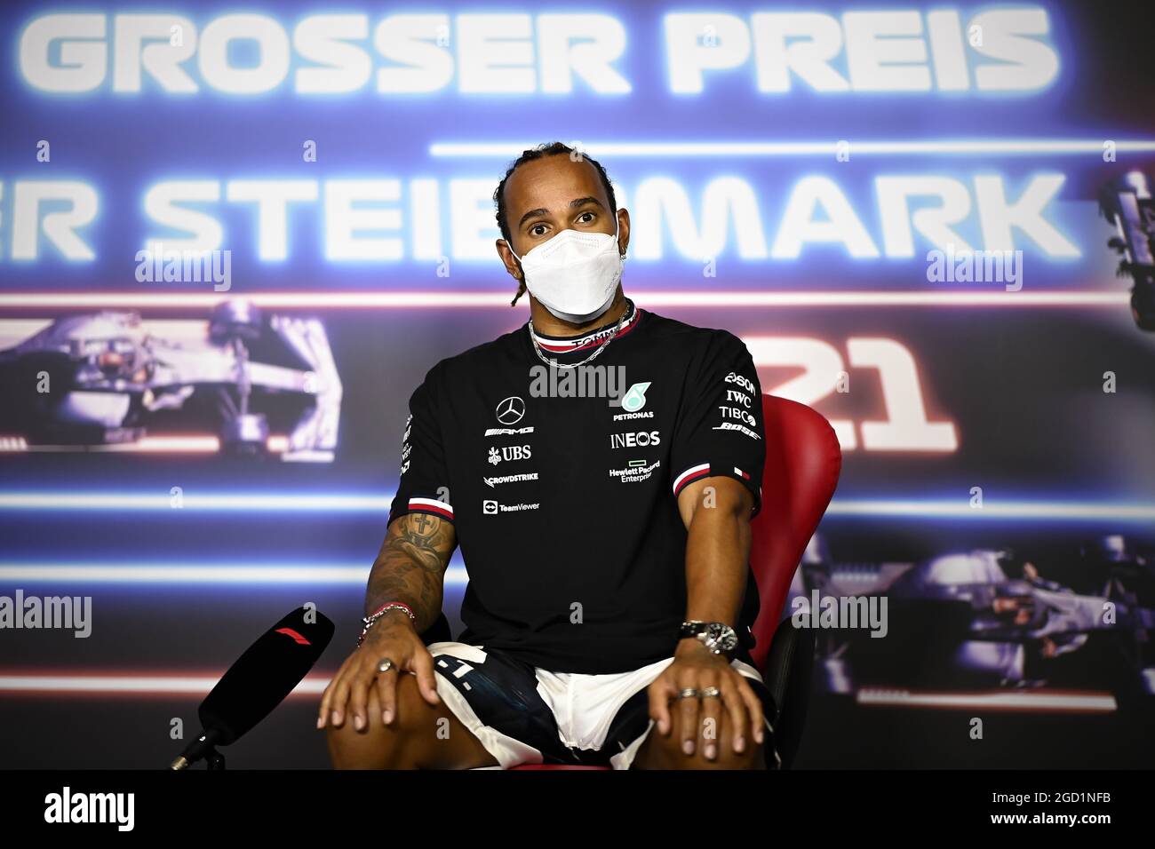 Lewis Hamilton (GBR) Mercedes AMG F1 in the FIA Press Conference ...