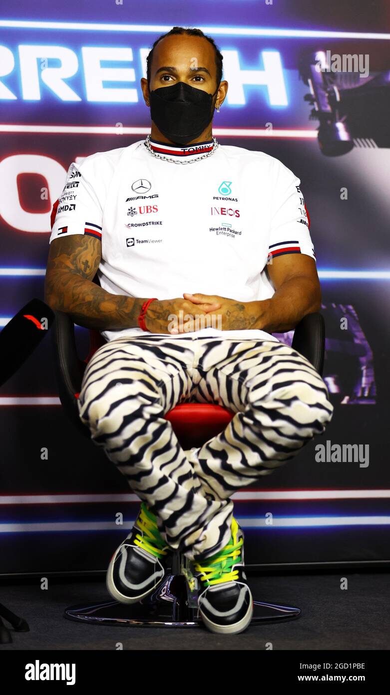 Lewis Hamilton (GBR) Mercedes AMG F1 in the FIA Press Conference ...