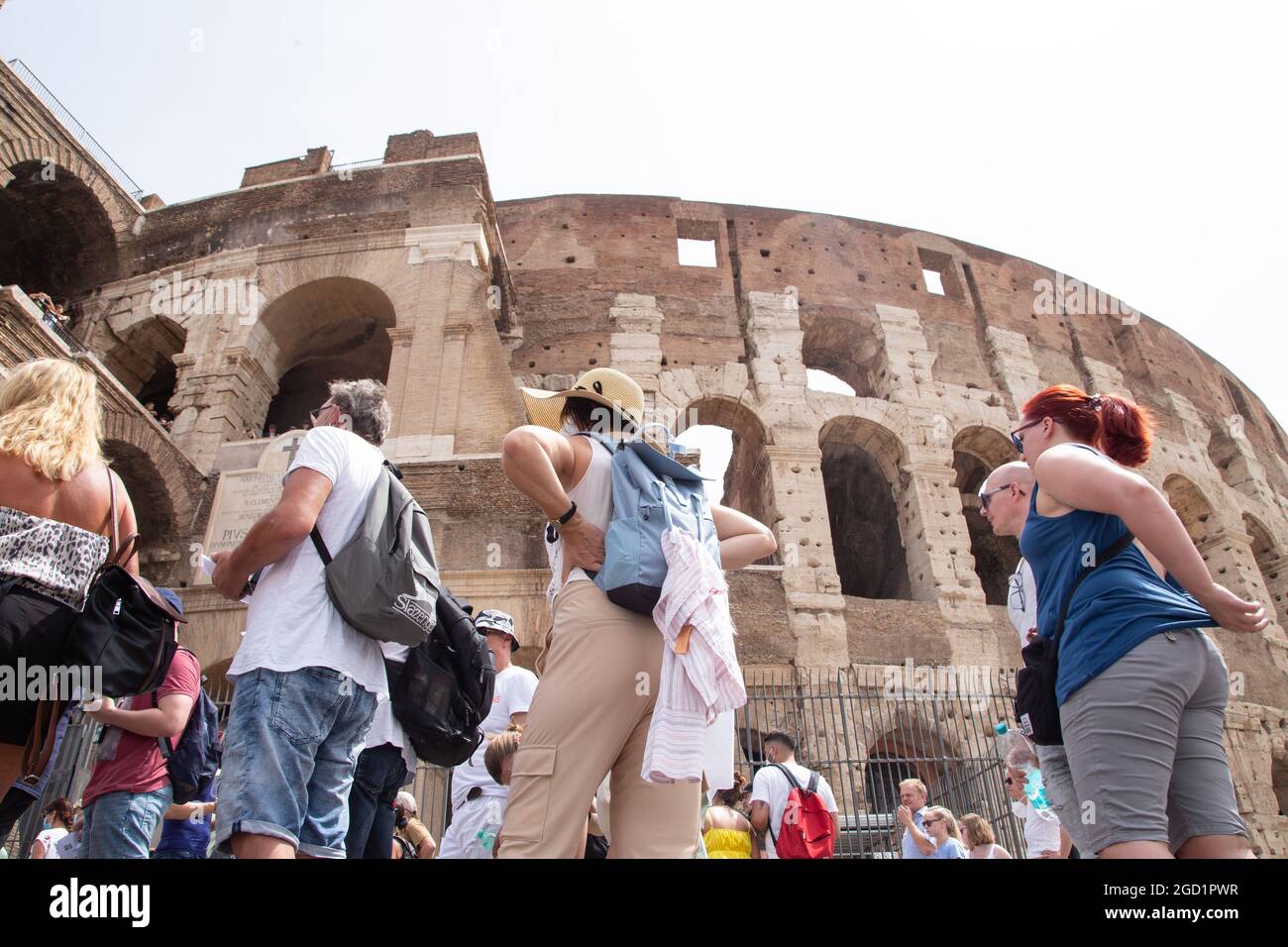 Rome, Italy. 10th Aug, 2021. Tourists queuing to enter Colosseum in ...