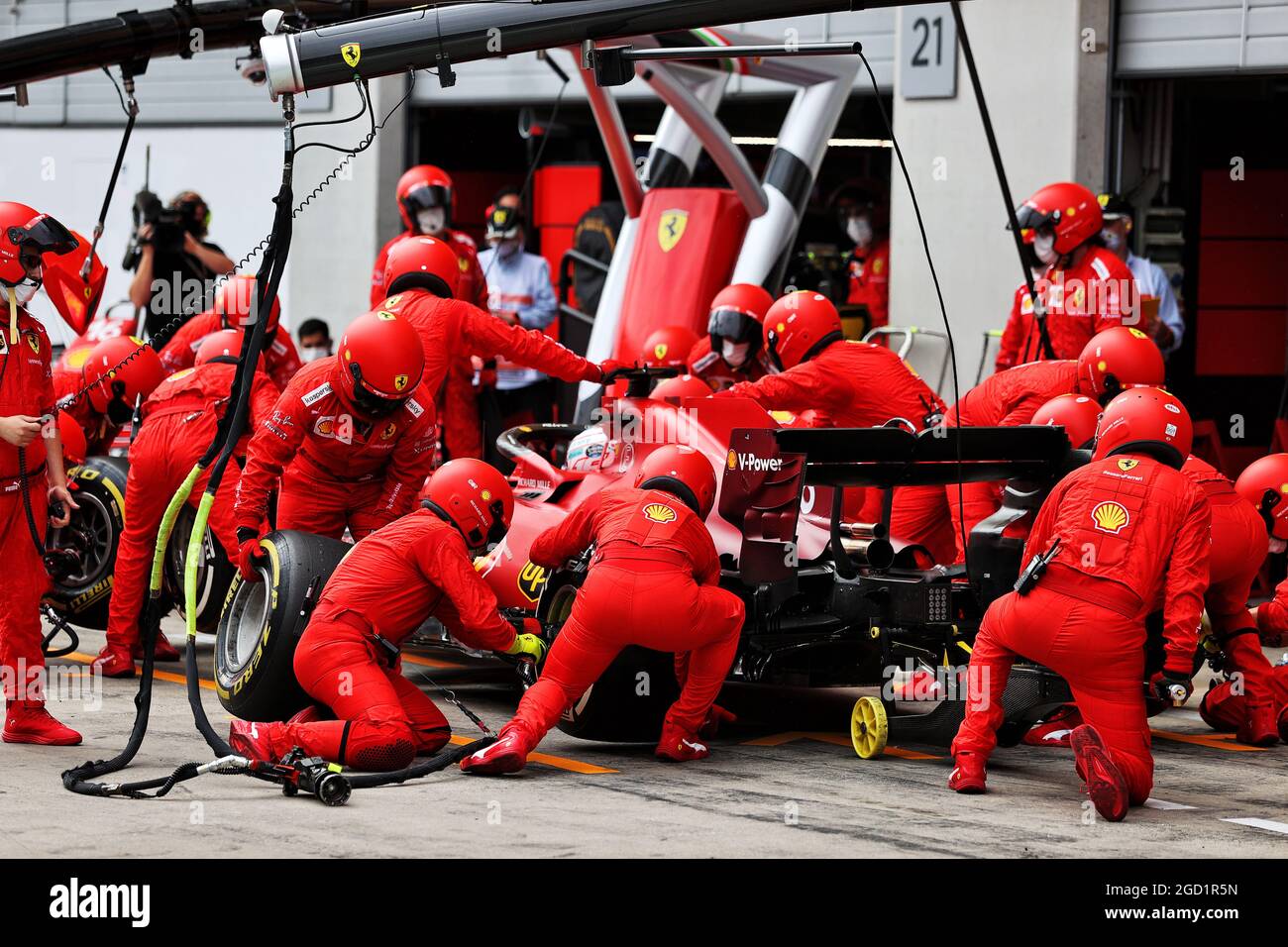 Charles Leclerc (MON) Ferrari SF-21 makes a pit stop. Austrian Grand ...