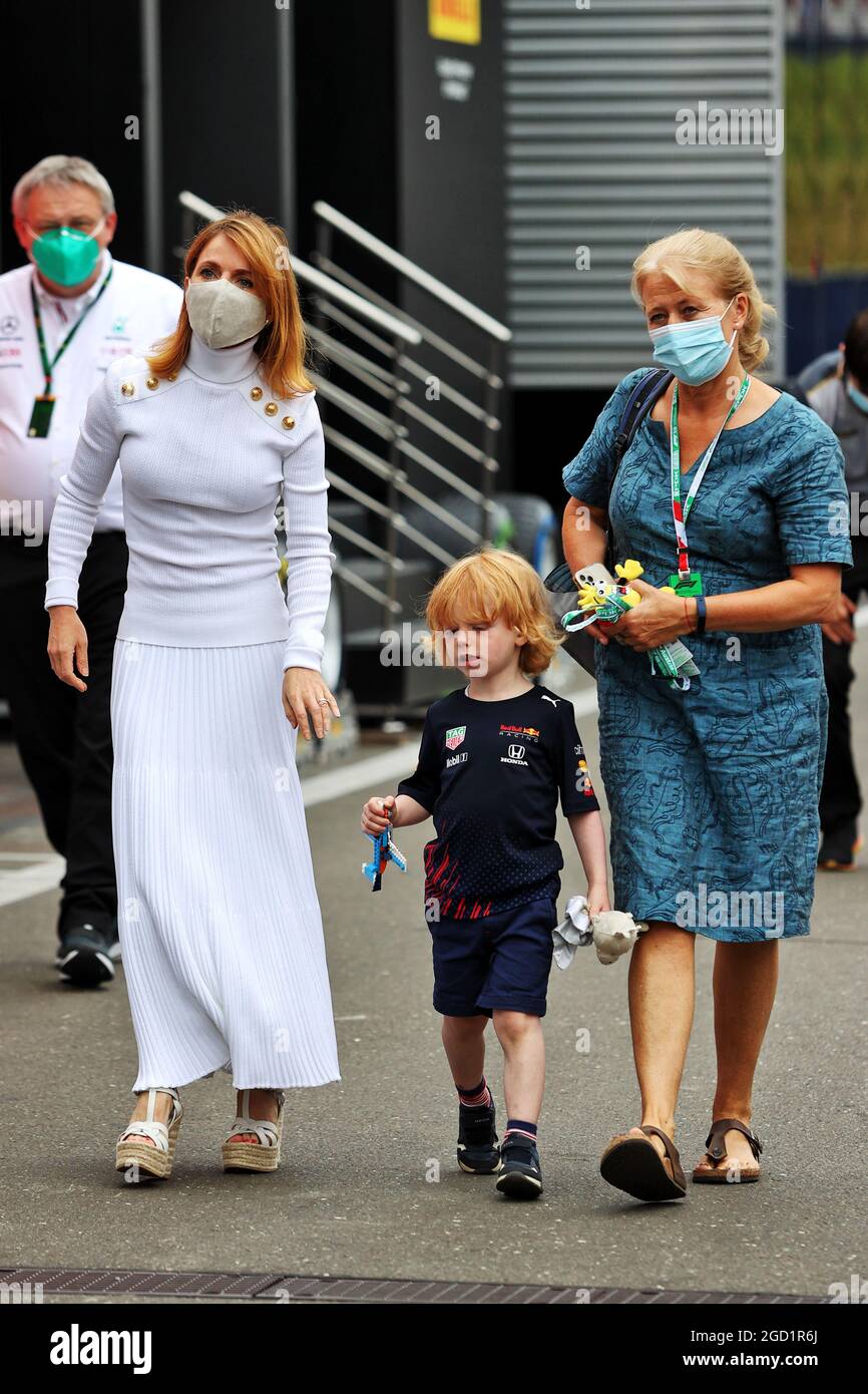 Geri Horner (GBR) Singer with her son Monty and her mother Ana Maria ...