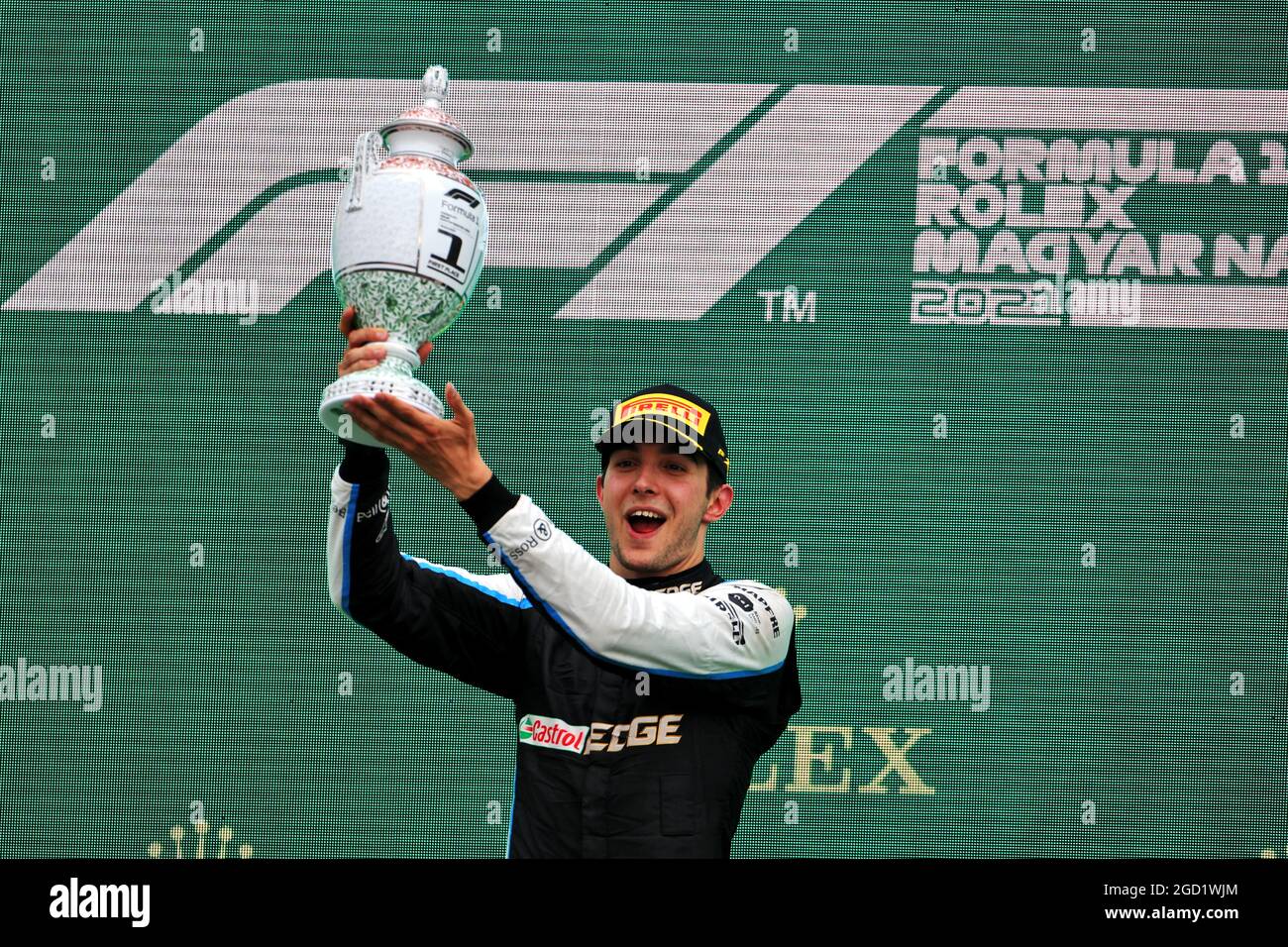 Race winner Esteban Ocon (FRA) Alpine F1 Team celebrates on the podium ...