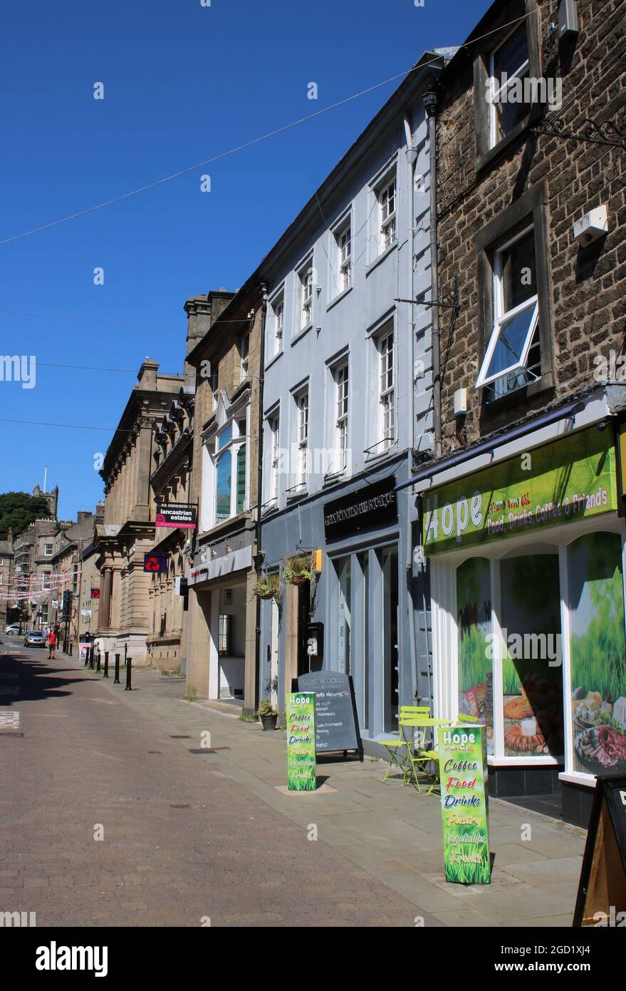 View up pedestrianised part of Church Street in Lancaster, Lancashire ...