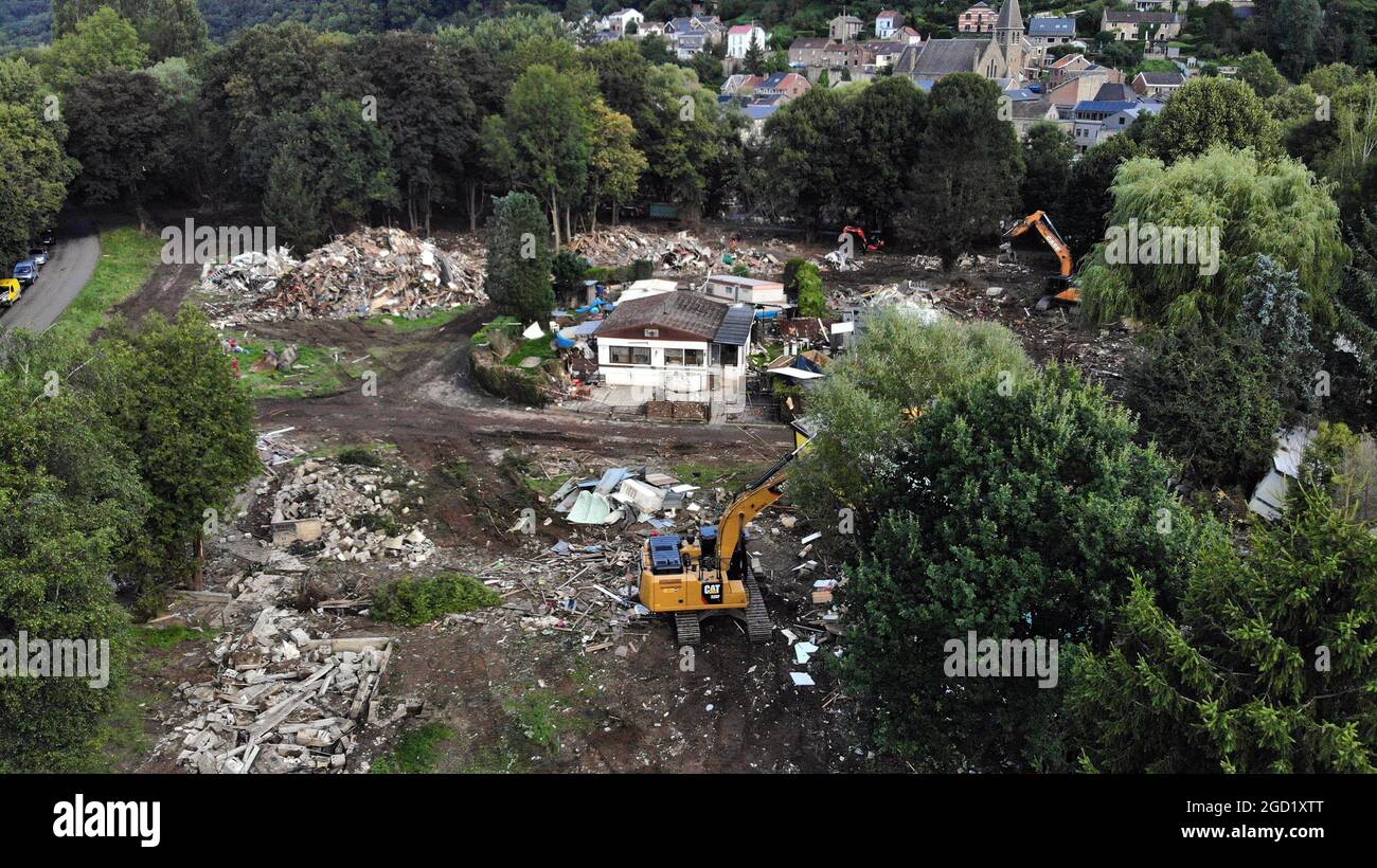 Aerial drone illustration shows a destroyed camping site in Esneux ...