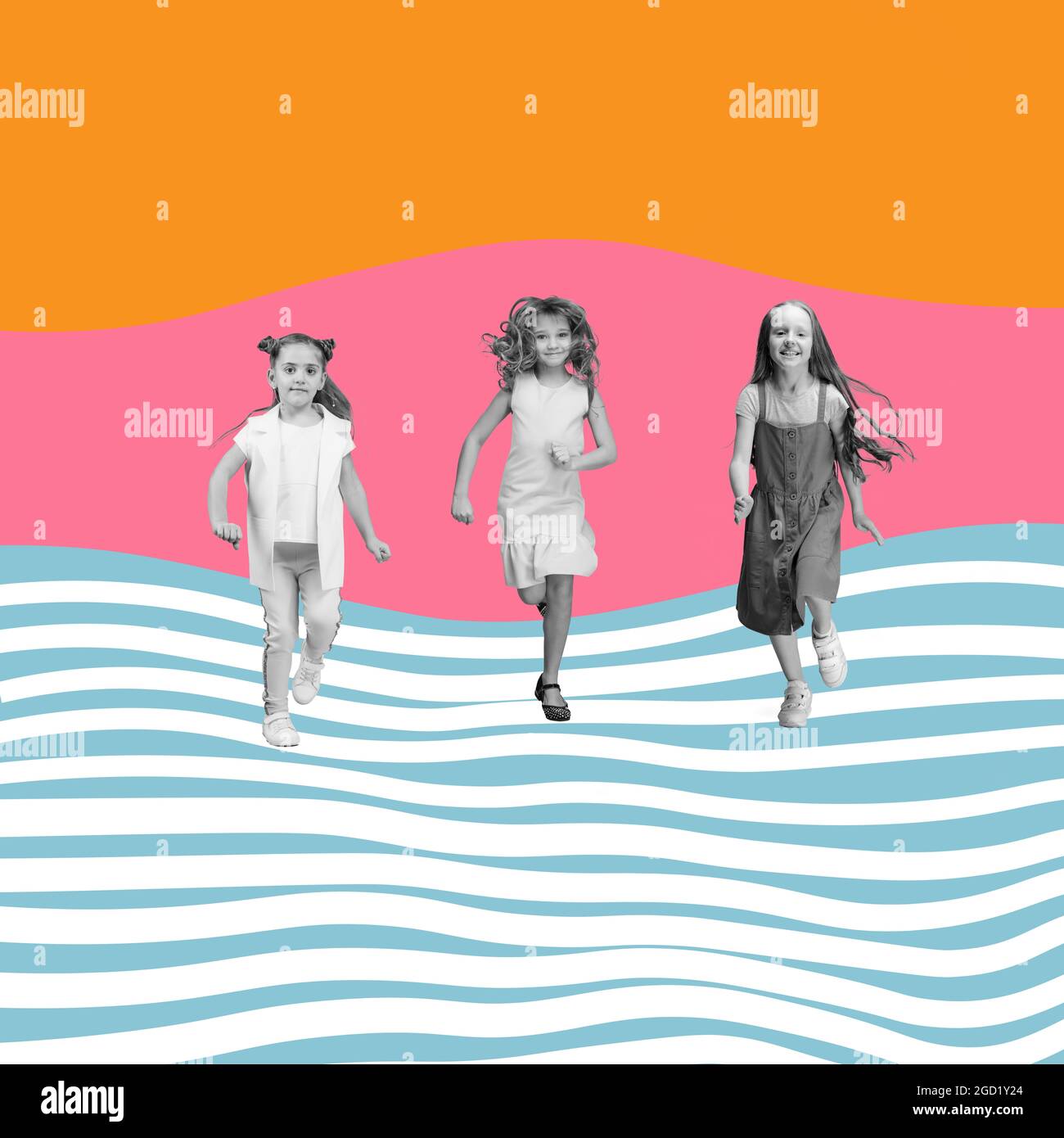 Art collage made of portraits of little and happy kids isolated on ...