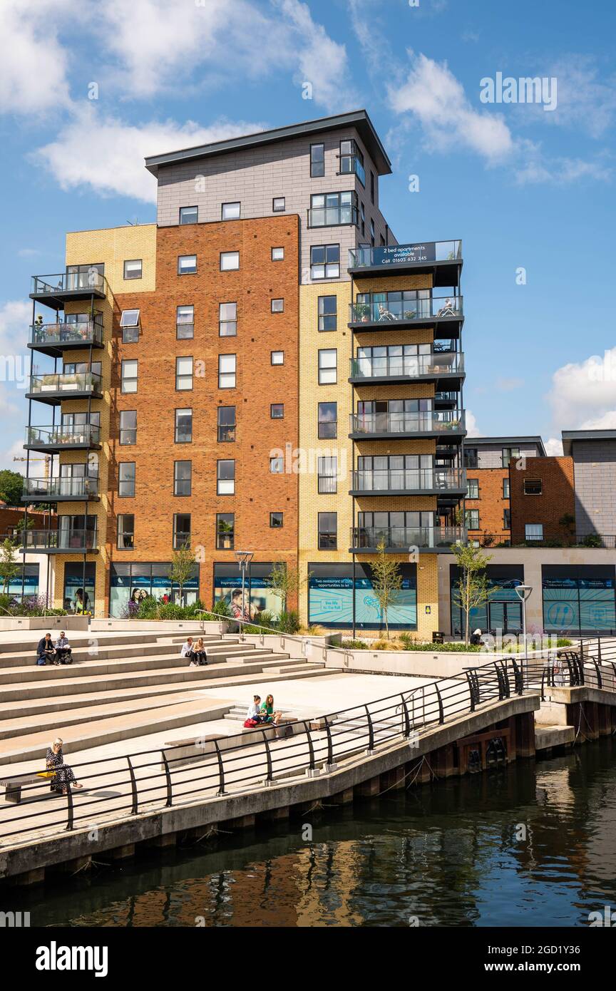 A view of the Newly built riverside flats looking over the steps on ...