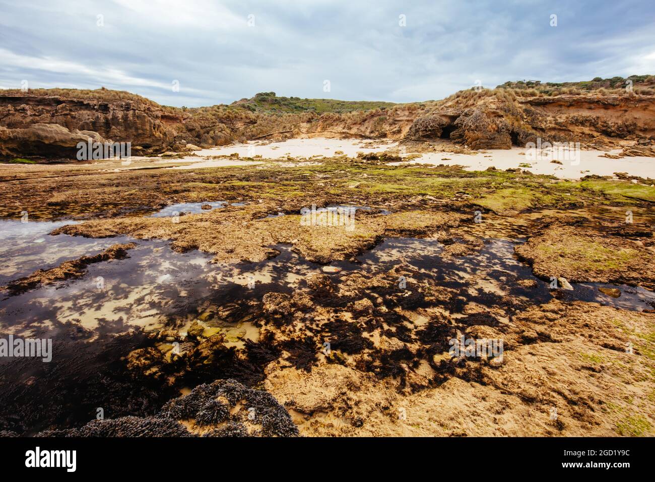 The lesser known Monforts Beach and its rockpool formations on a sunny ...