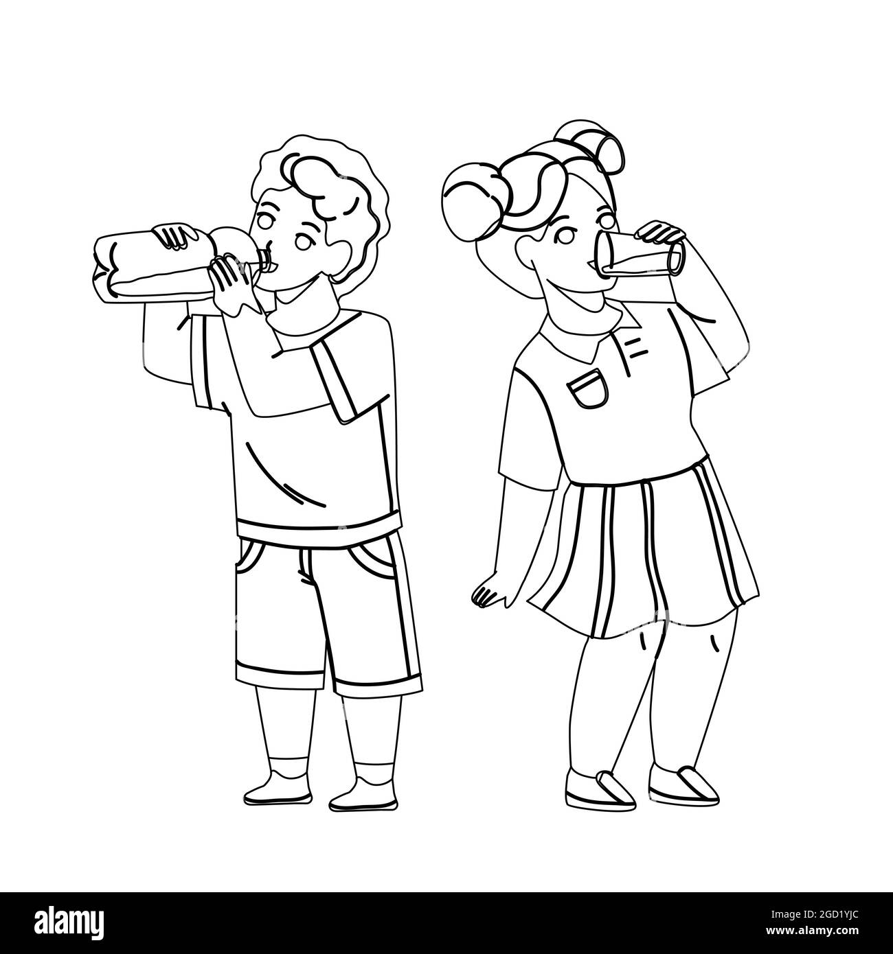 Children Drink Milk From Glass And Bottle Vector Stock Vector Image ...