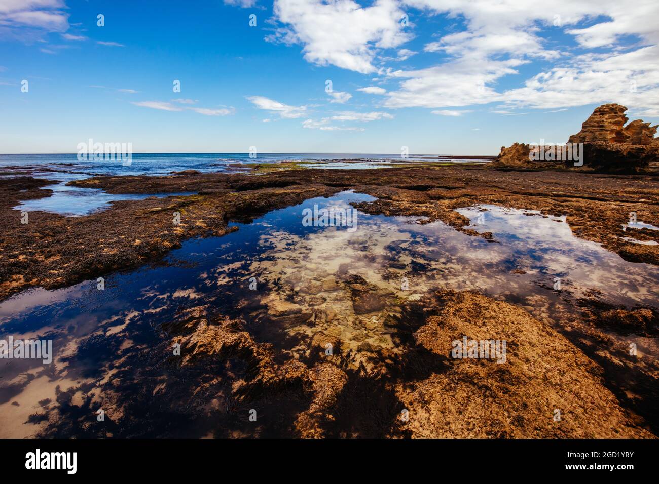 The lesser known Monforts Beach and its rockpool formations on a sunny ...