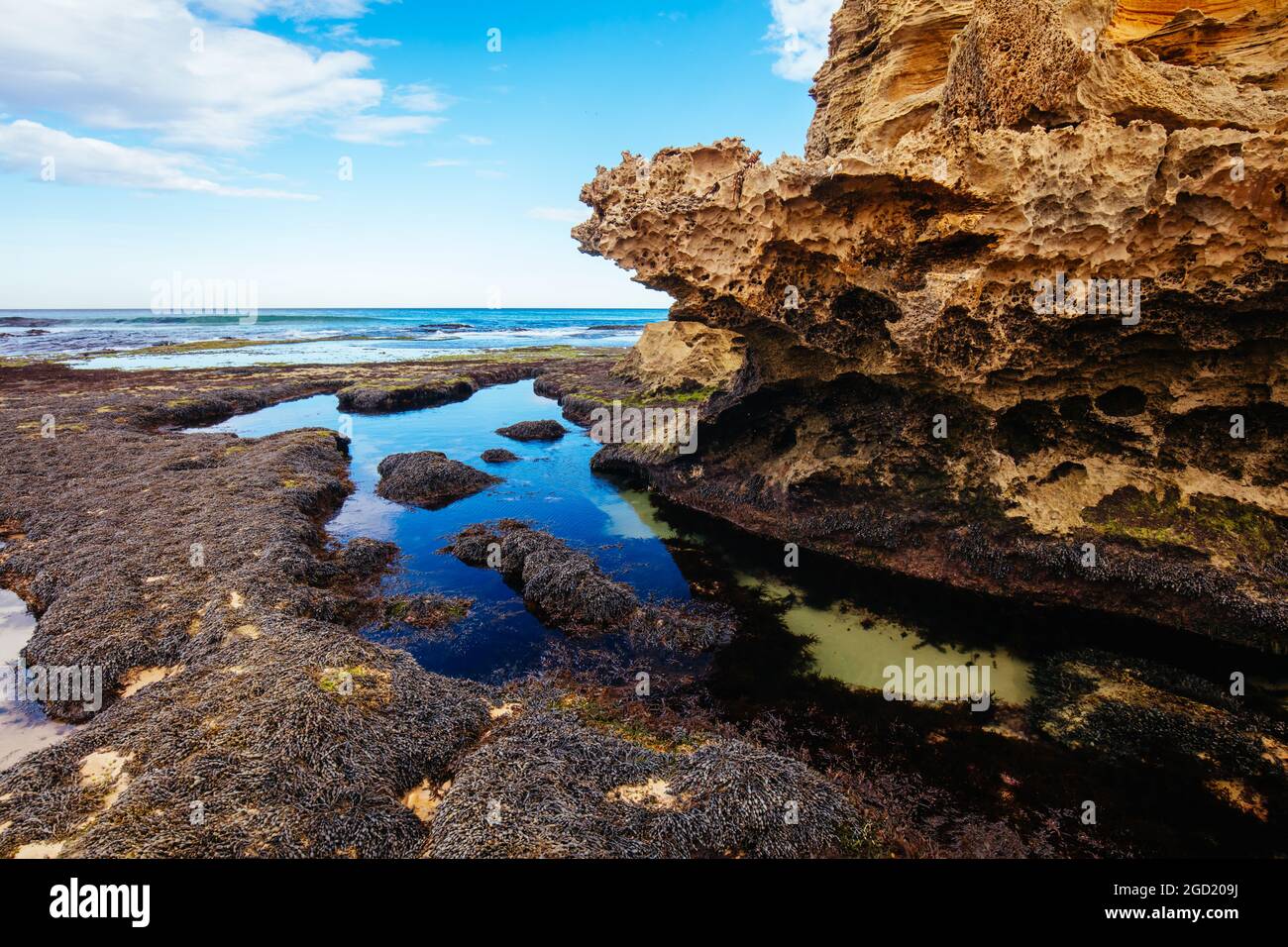 The lesser known Monforts Beach and its rockpool formations on a sunny ...