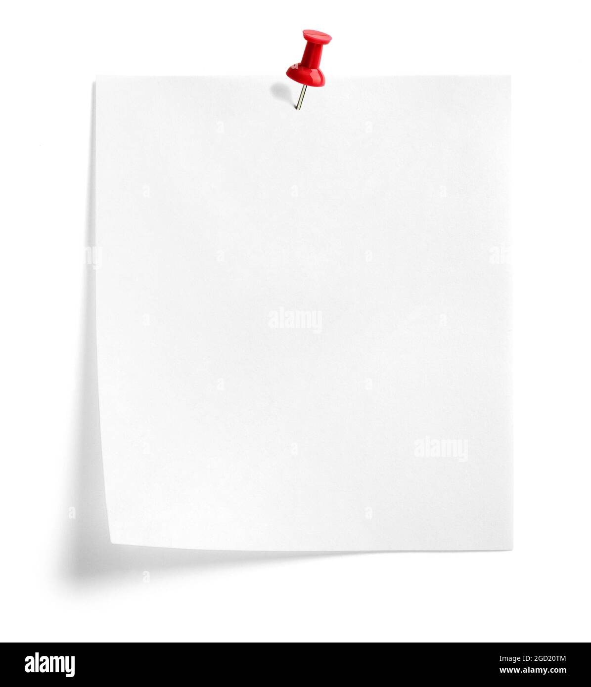 close up of a note paper with a red push pin on white background Stock ...