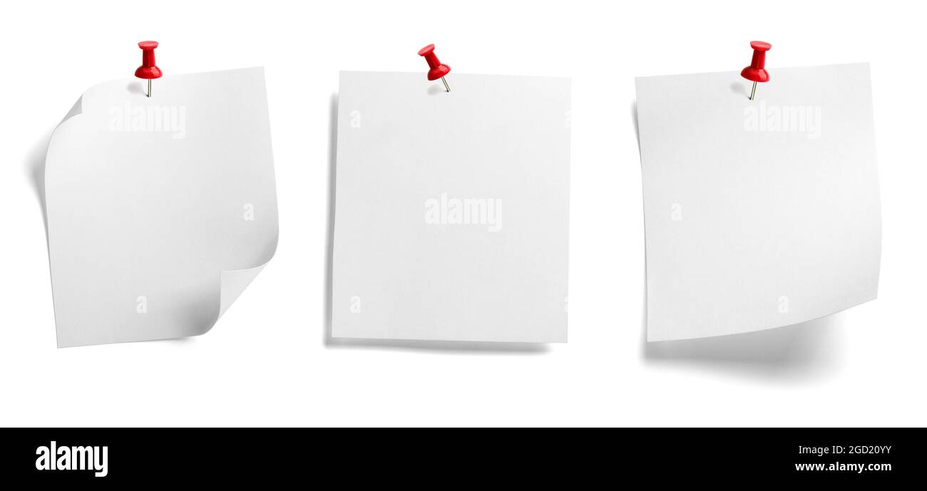 close up of a note paper with a red push pin on white background Stock ...