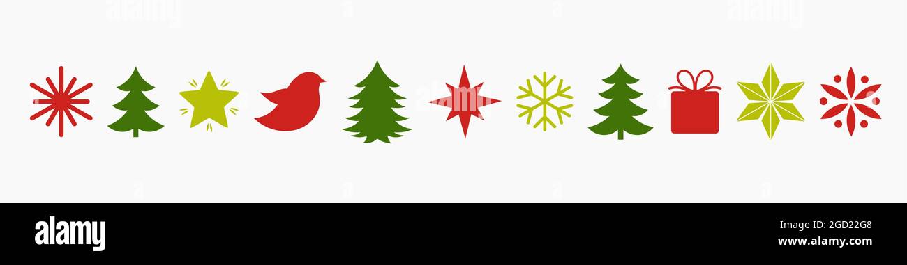 Christmas flat design red and green icons elements border. Vector ...