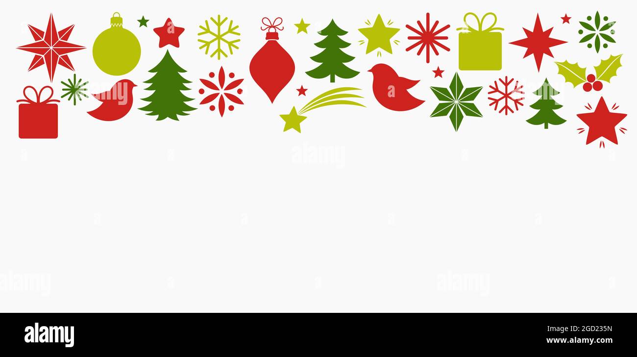 Christmas flat design red and green icons elements border background ...