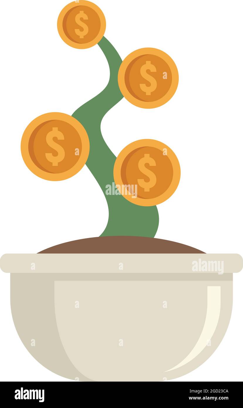 Crowdfunding money plant pot icon. Flat illustration of crowdfunding ...