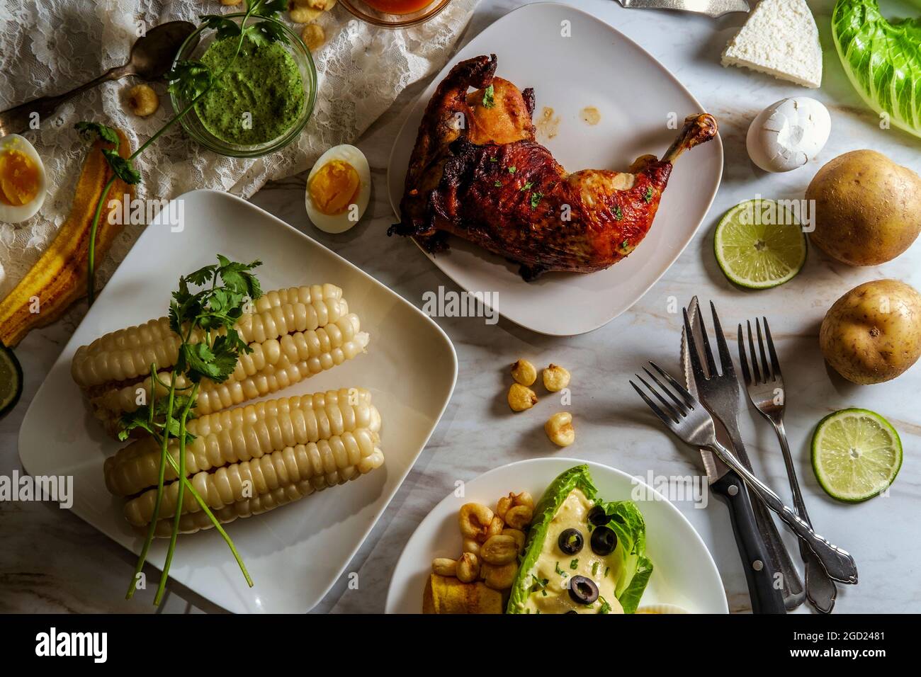 Peruvian full course dinner including papa a la Huancaina potatoes and ...