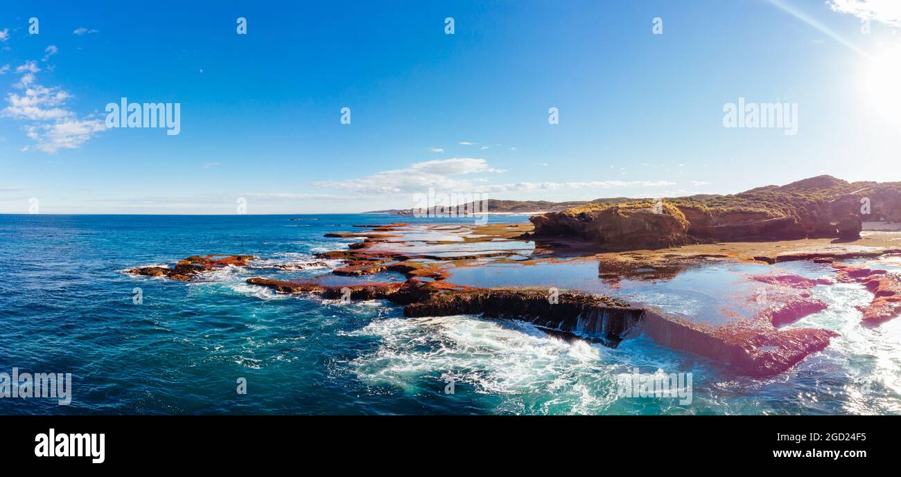The lesser known Monforts Beach and its rockpool formations on a sunny ...