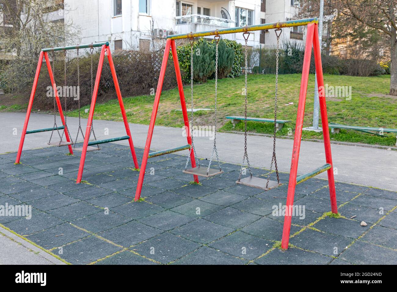 Metal Chain Swings at Kids Playground Outdoors Stock Photo - Alamy