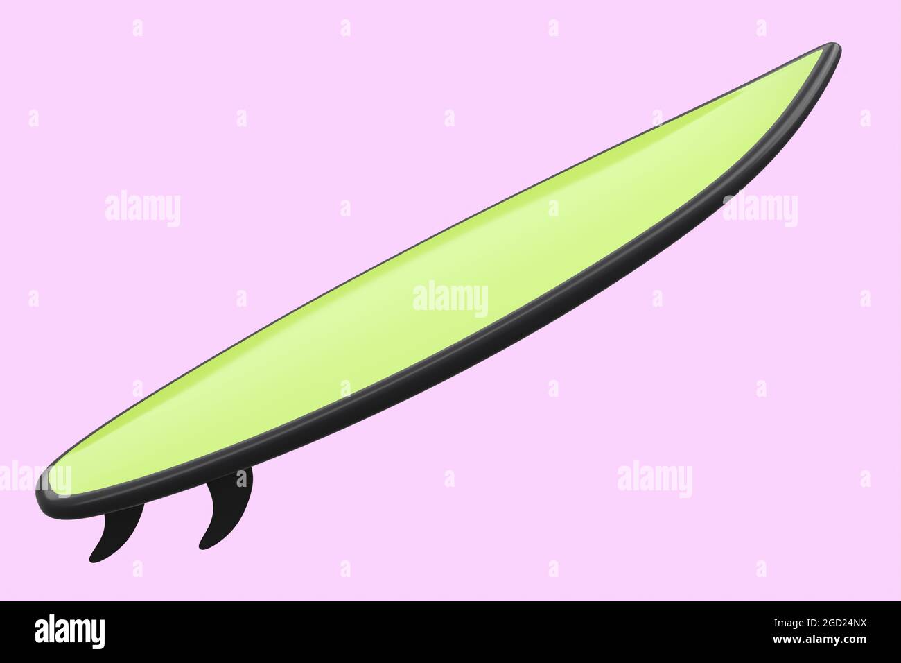 Realistic green surfboard isolated on pink background. 3d render of ...