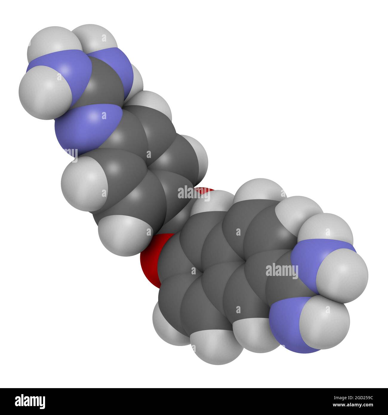 Nafamostat drug molecule (serine protease inhibitor). 3D rendering ...