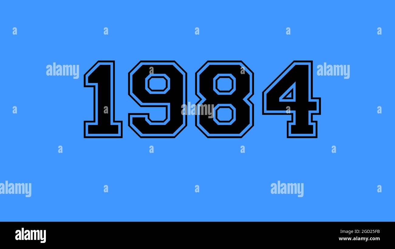 1984 number black lettering blue background Stock Photo - Alamy