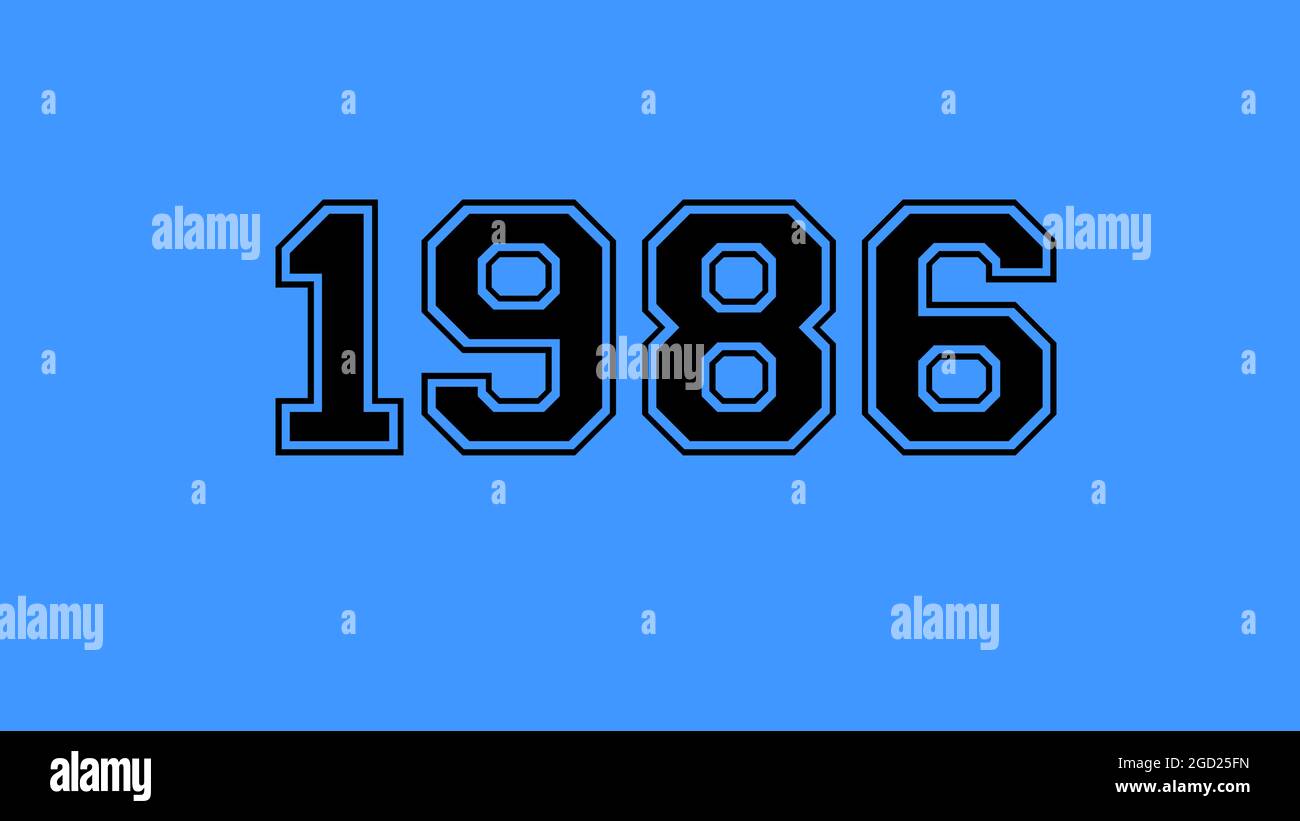 1986 number black lettering blue background Stock Photo - Alamy