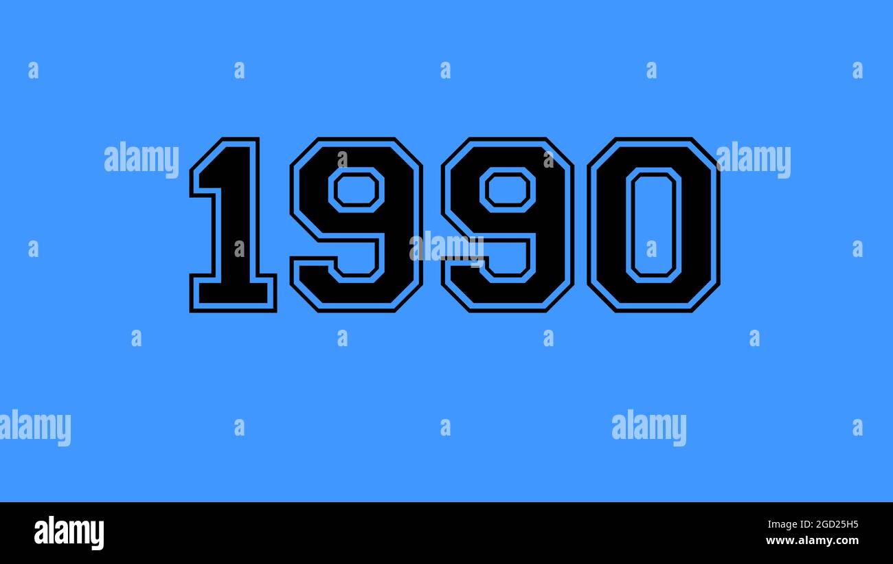1990 number black lettering blue background Stock Photo - Alamy