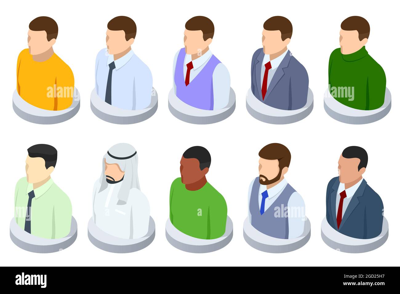Isometric young male faces vector avatar set. Social network icons ...