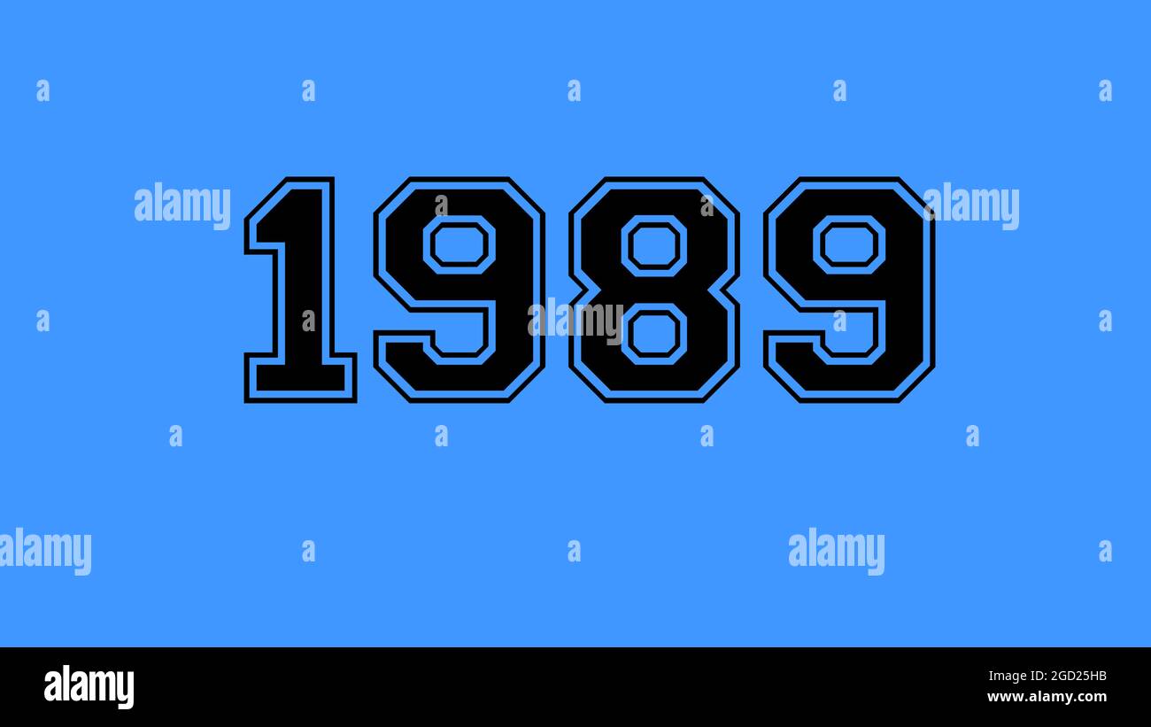 1989 number black lettering blue background Stock Photo - Alamy